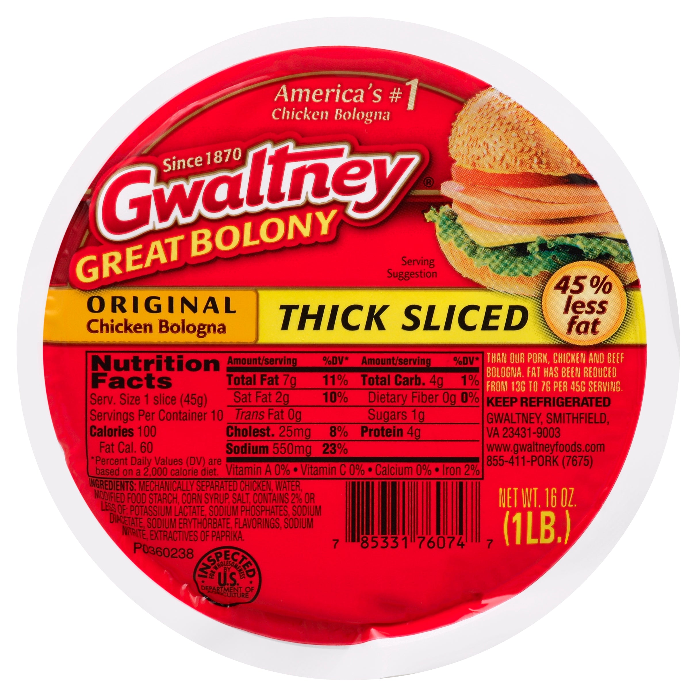 Gwaltney Bologna 16 oz - ORIGINAL Chicken Bologna THICK SLICED ...
